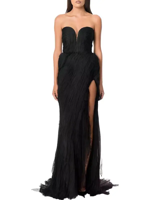 NORINA ST Zenya Plissé-effect Strapless Maxi Dress - Black