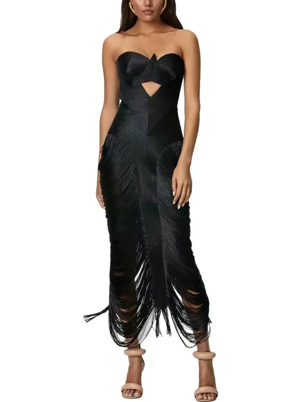 NORINA ST Aura Fringed Midi Dress - Black