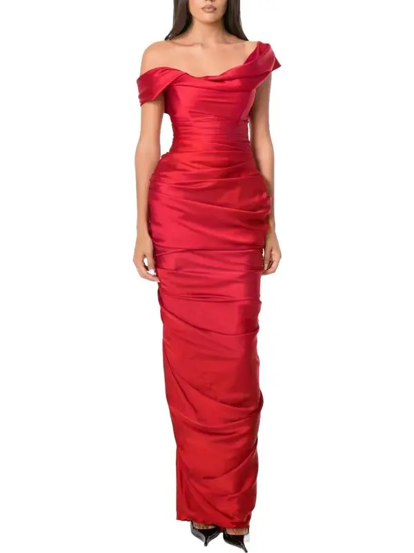 NORINA ST Draped Off-shoulder Maxi Dress - Red