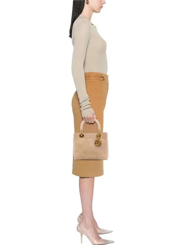 Dior 1997 Medium Suede Cannage Lady Satchel - Pink