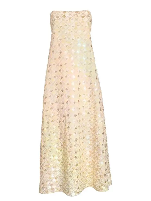 Greek Archaic Kori Geometric Embroidered Maxi Dress - Neutrals
