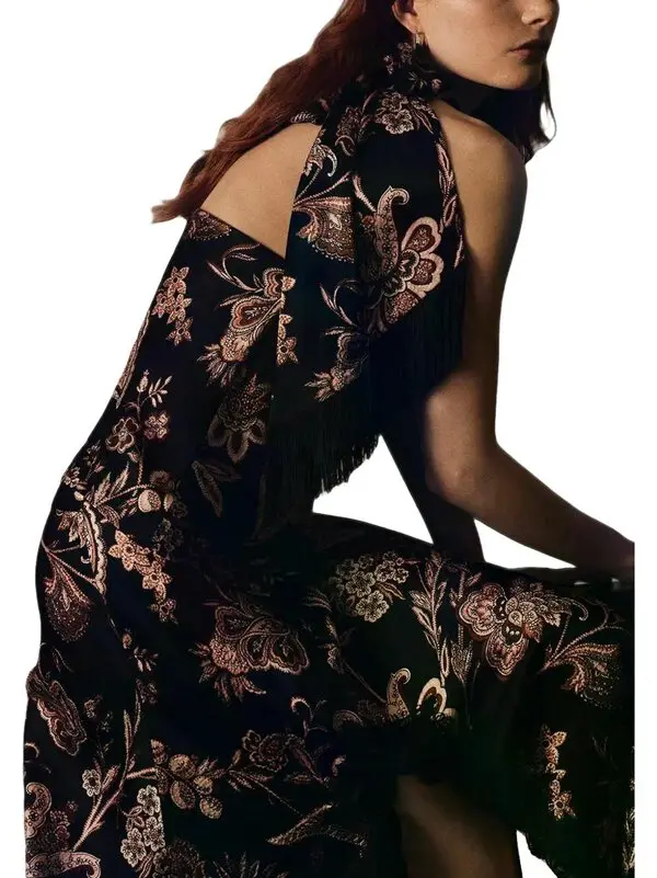 Cara Cara Fara Floral-print Fringed Top - Black