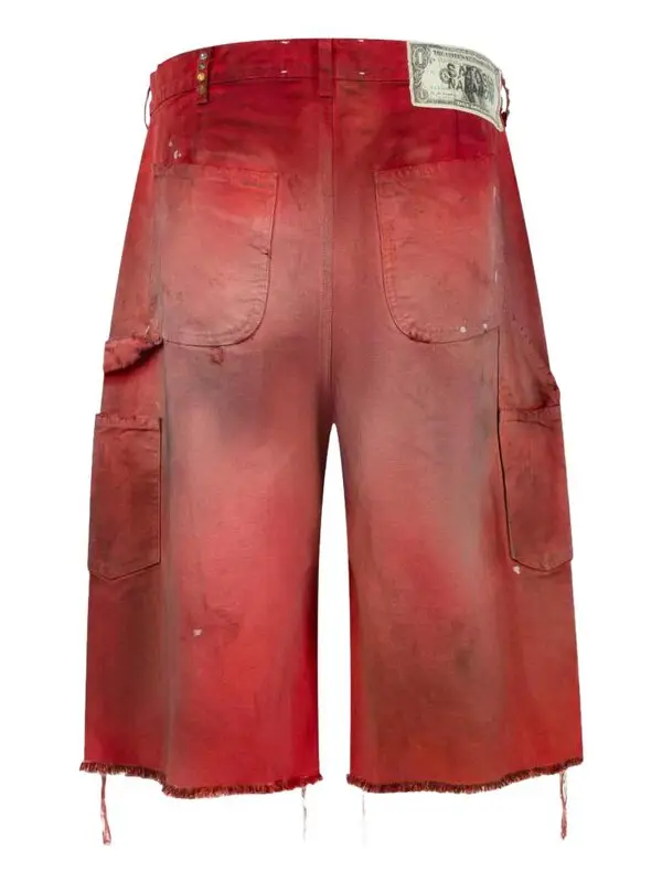 SATOSHI NAKAMOTO Danny's Carpenter Distressed Shorts - Red