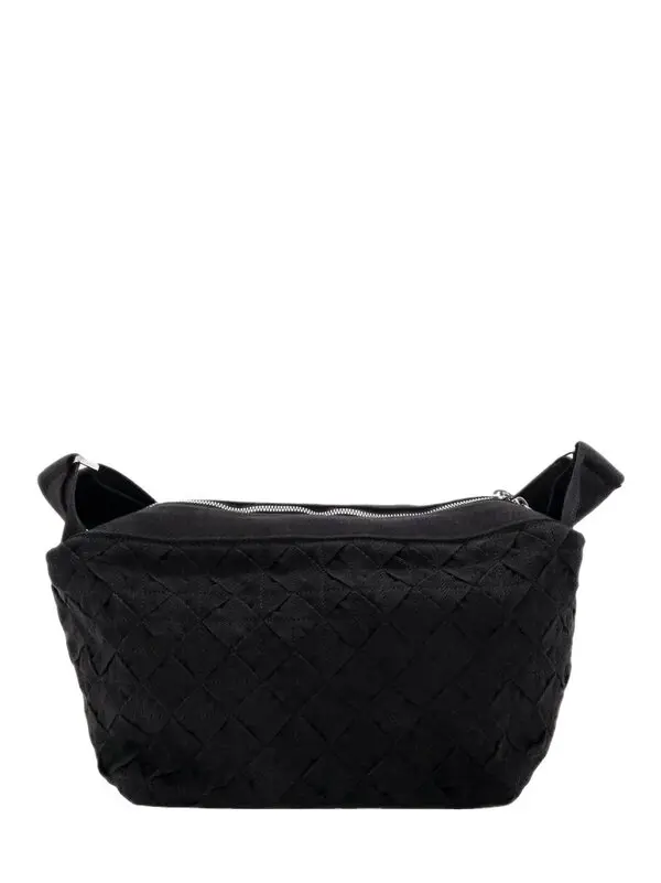 Bottega Veneta Cassette Zip Maxi Intrecciato Webbed Canvas Cross Body Bag - Black