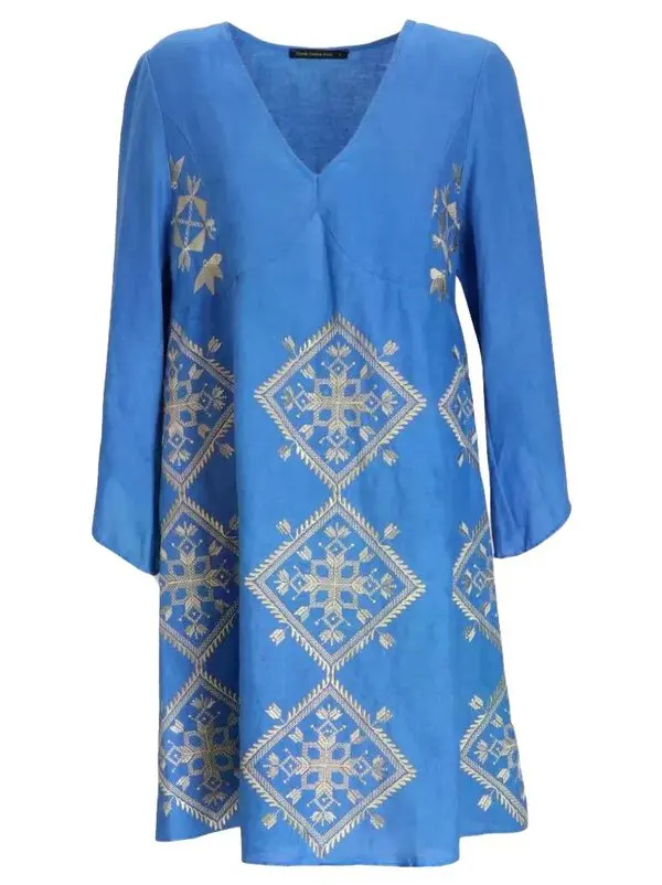 Greek Archaic Kori Lefkada Bell-sleeve Midi Dress - Blue