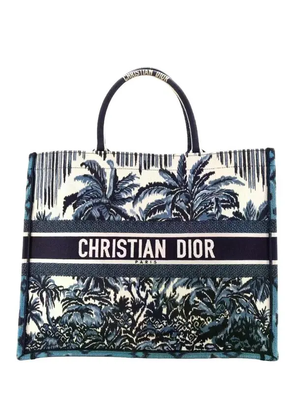 Dior Embroidered Canvas Large Tote Bag - Blue