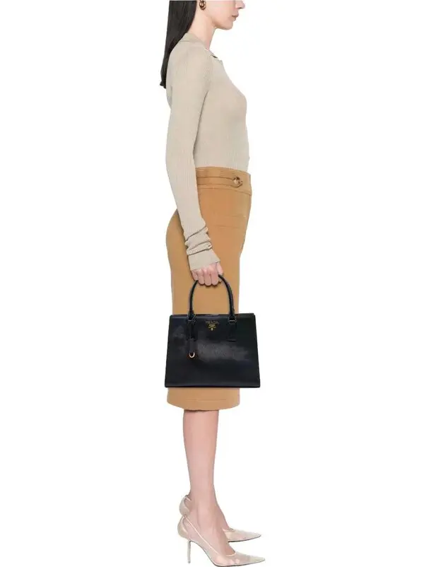 Prada 2000-2026 Medium Saffiano Lux Open Convertible Tote Satchel - Black