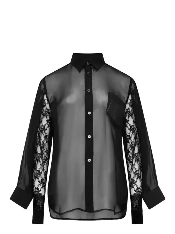 Comme Des Garçons Sheer Lace-panel Shirt - Black
