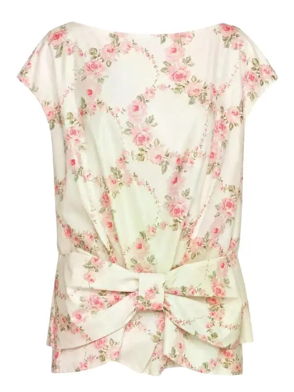 Simone Rocha Floral-print Bow-detail Blouse - Neutrals