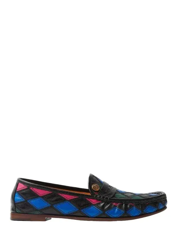 Versace Guanto Leather Patchwork Loafers - Black