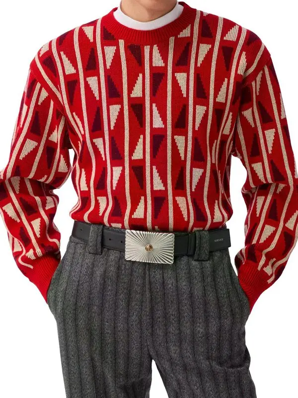Versace Jacquard Wool And Cashmere Knit Jumper - Red
