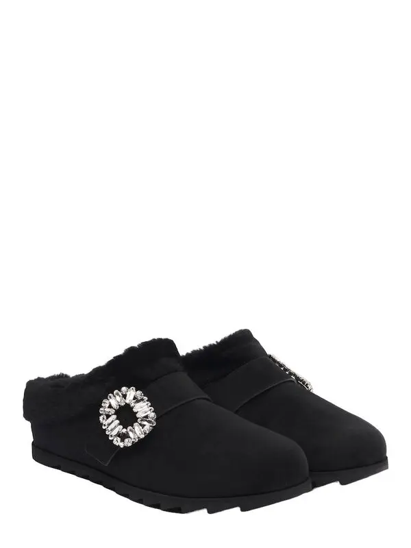 ROGER VIVIER Slidy Viv Suede Mules - Black