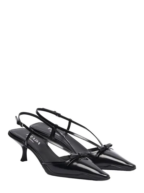 Prada Bow-detail Leather Slingback Pumps - Black