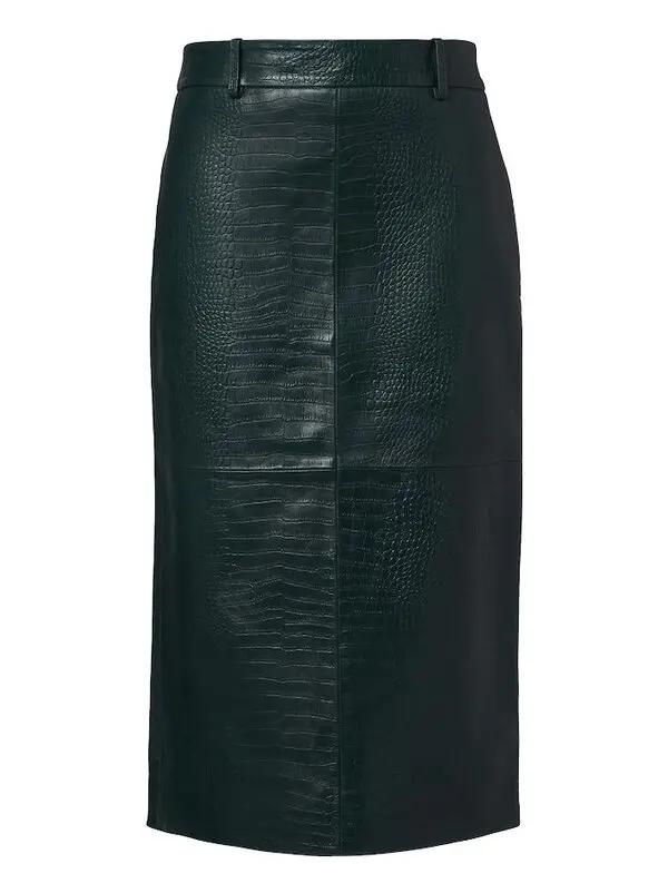 THE FRANKIE SHOP Croc-effect Leather Pencil Skirt - Green