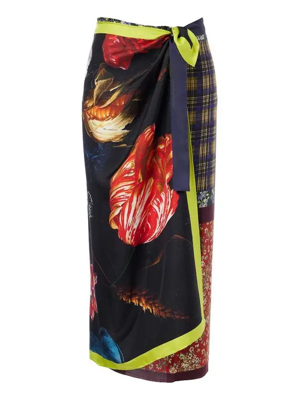 Dries Van Noten Printed Silk Wrap Skirt - Multicoloured