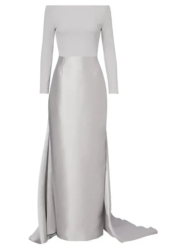 Solace London Winslow Off-shoulder Satin And Crepe Gown - Silver