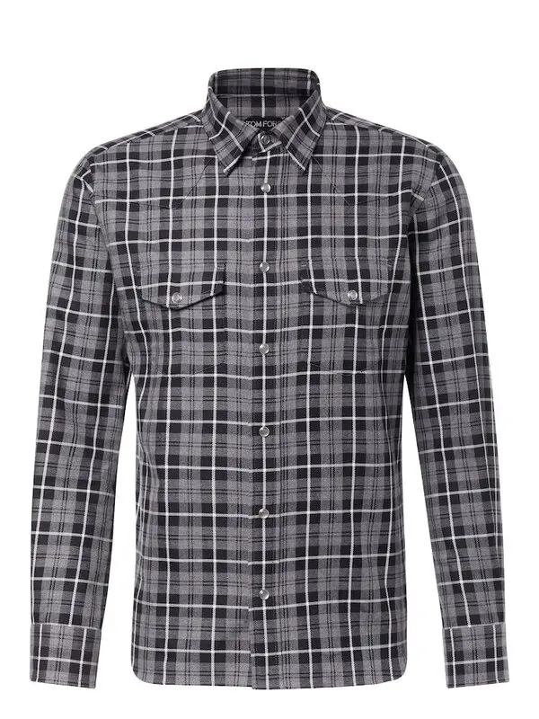 TOM FORD Checked Cotton Twill Western Shirt - Grey