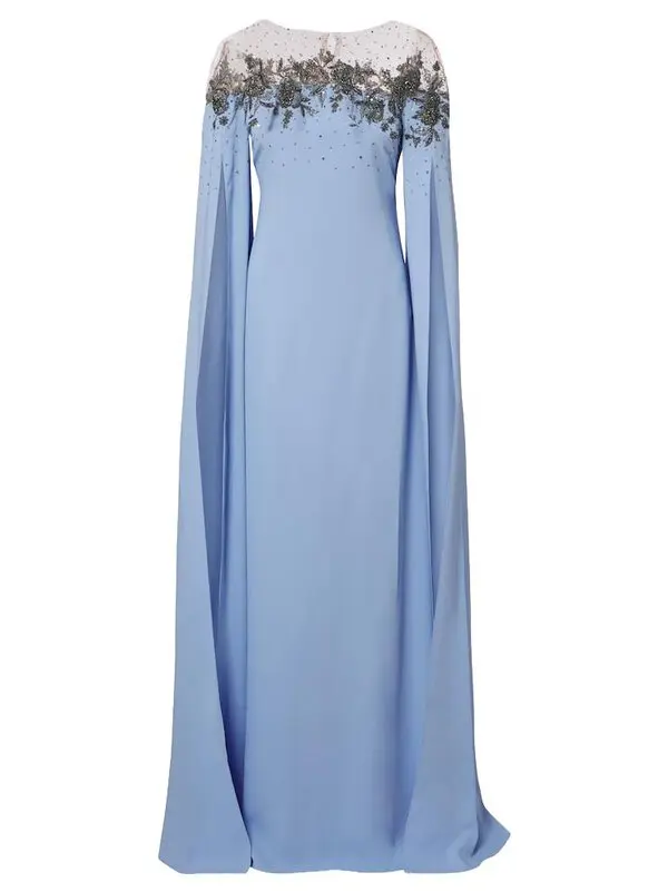 Carolina Herrera Embellished Crepe Gown - Blue