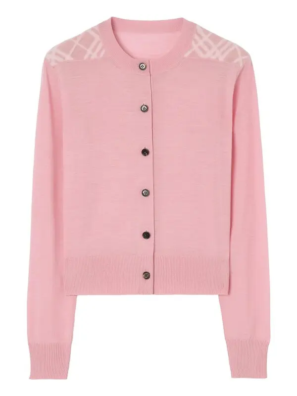 Burberry Wool-silk Check Panel Cardigan - Pink