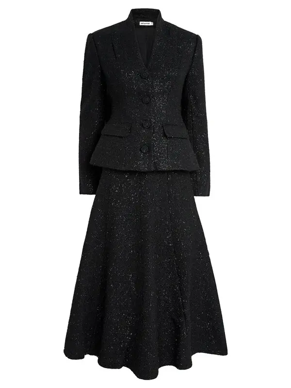 SELF-PORTRAIT Metallic Bouclé Midi Dress - Black
