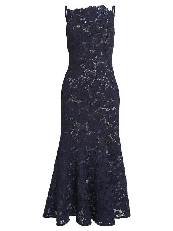 SELF-PORTRAIT Lace Sleeveless Midi Dress - Navy