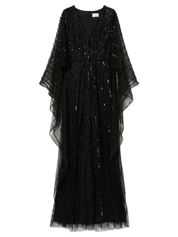 Marina Rinaldi X Tony Ward Embellished Maxi Dress And Cape - Black