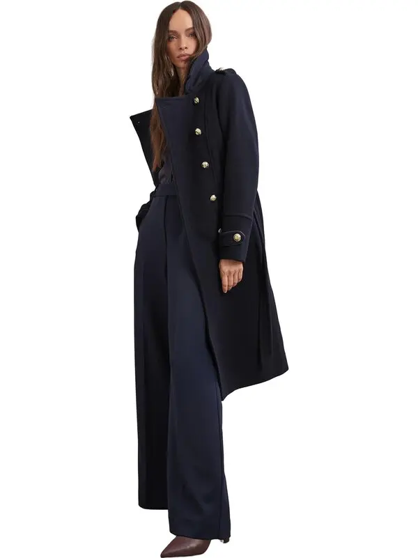 REISS Wool-blend Double-breasted Coat - Navy