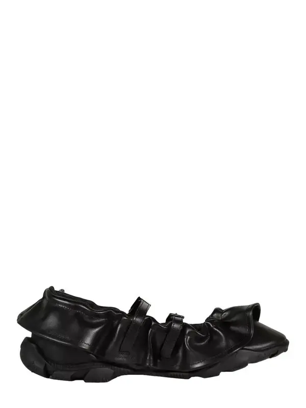 ROMBAUT Ruffled Buckle Ballet Flats - Black