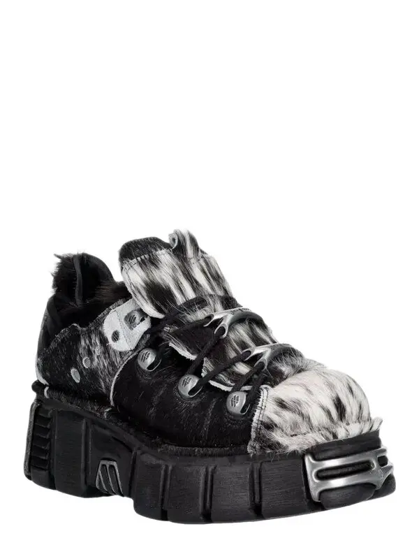 NEW ROCK Panelled Faux-fur Boots - Black