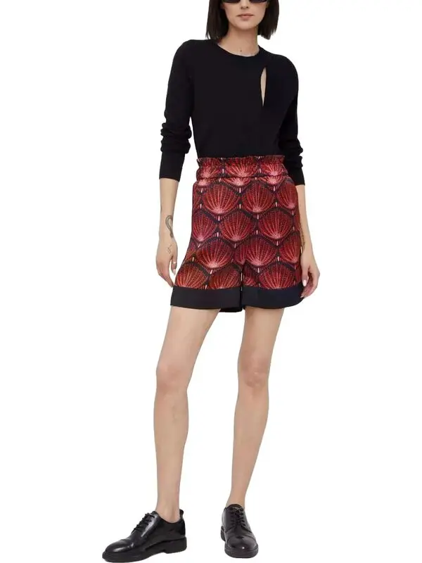 Sisley Ruffled Patterned Shorts - Red