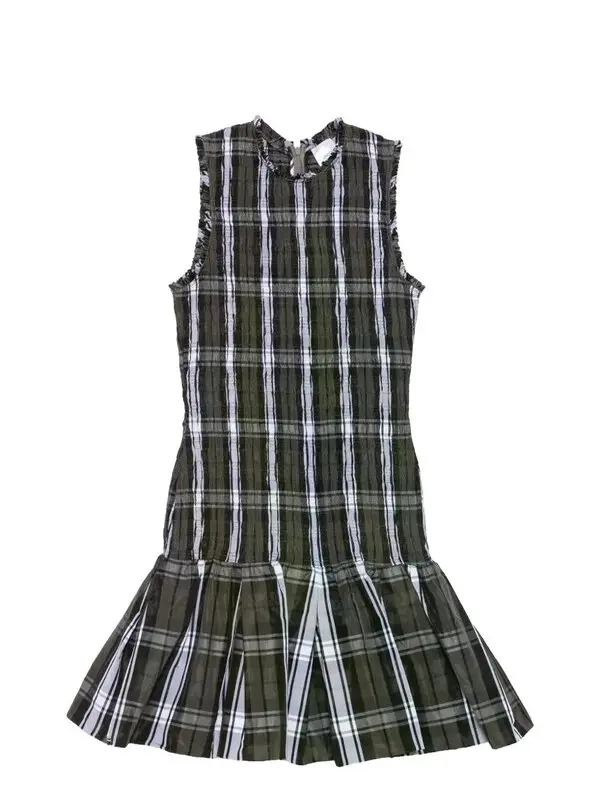 PATOU Shirred Tartan-check Mini Dress - Grey