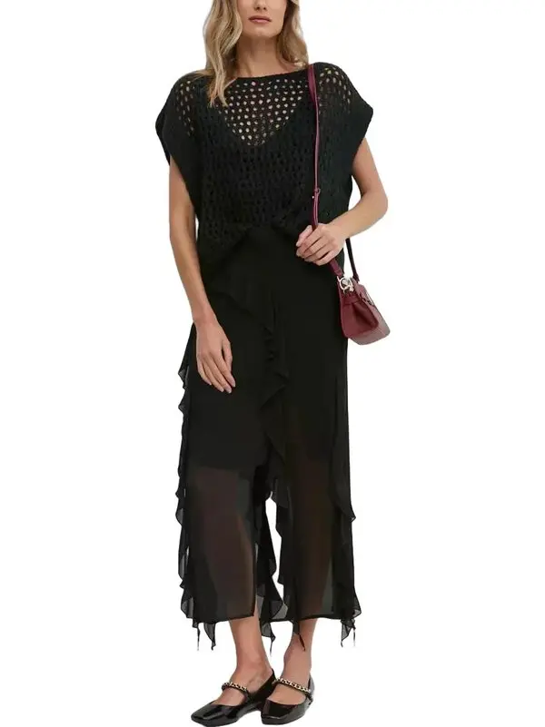 Sisley Ruffled Front-slit Midi Skirt - Black