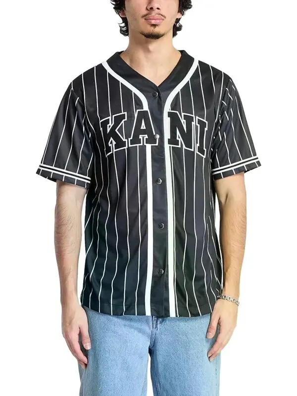 KARL KANI Pinstripe Logo Shirt - Black