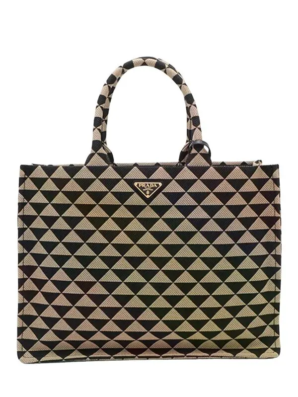 Prada 2013-2026 Large Triangolo Jacquard Symbole Tote Bag - Brown
