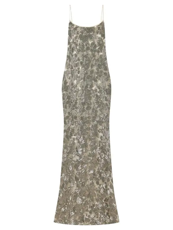 ILKYAZ OZEL Isis Embellished Organza Maxi Dress - Silver