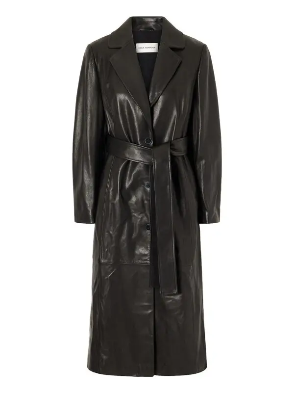 Nour Hammour Camden Belted Leather Coat - Black