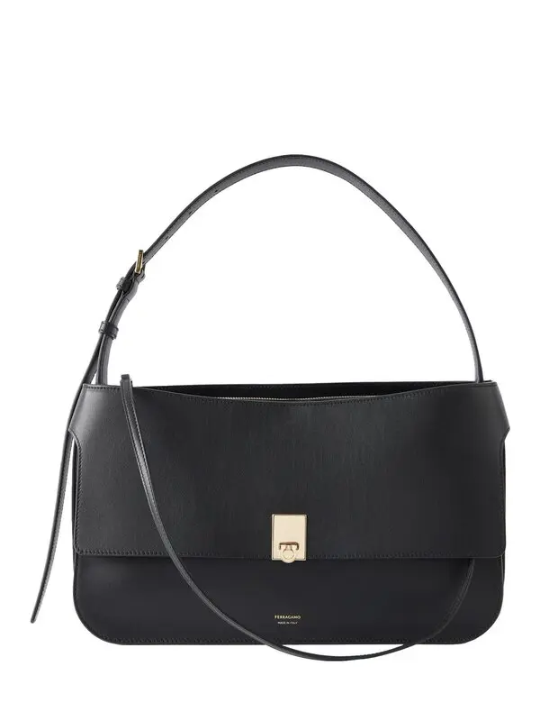FERRAGAMO Cara Leather Shoulder Bag - Black