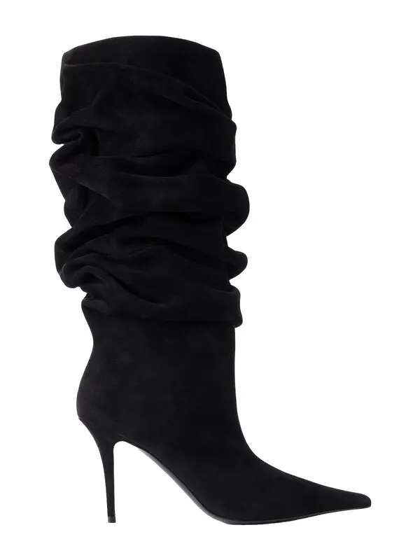 Amina Muaddi Anok 90 Suede Boots - Black