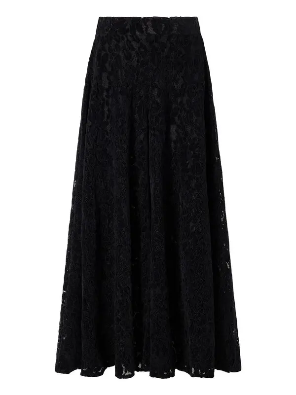 Loretta Caponi Vittoria Velvet Lace High-waist Wide-leg Pants - Black