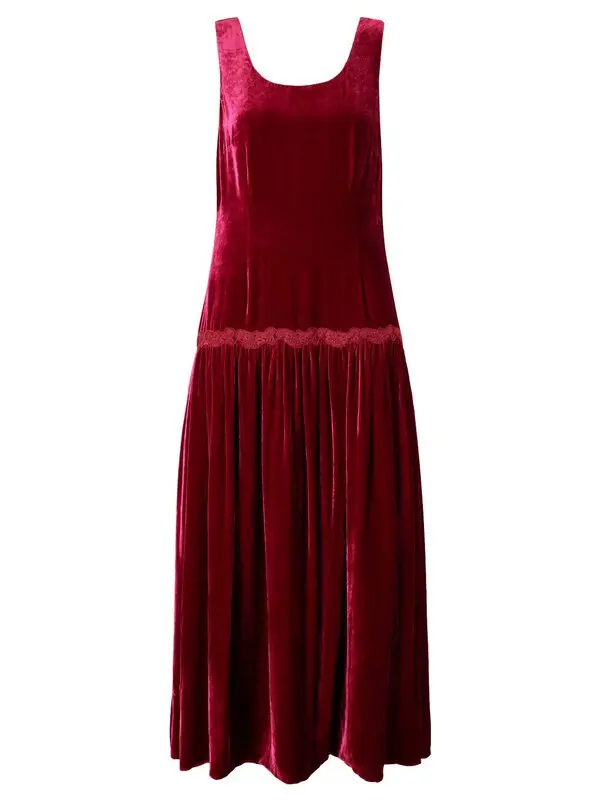 Loretta Caponi Estela Open-back Lace-trimmed Velvet Maxi Dress - Red