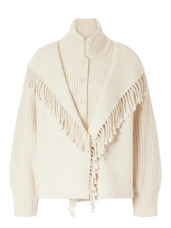 FRAME Fringed Wool Cardigan - Neutrals