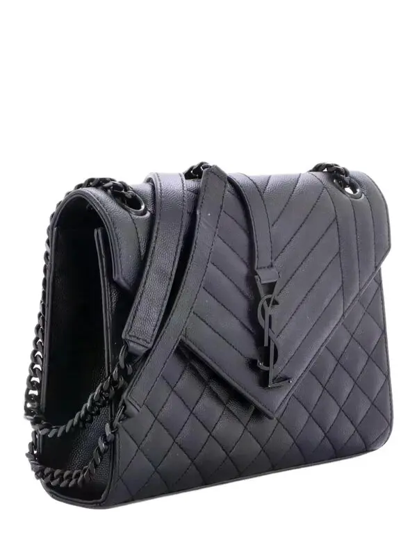 Saint Laurent Classic Monogram Envelope Satchel Mixed Matelassé Leather Medium Shoulder Bag - Black