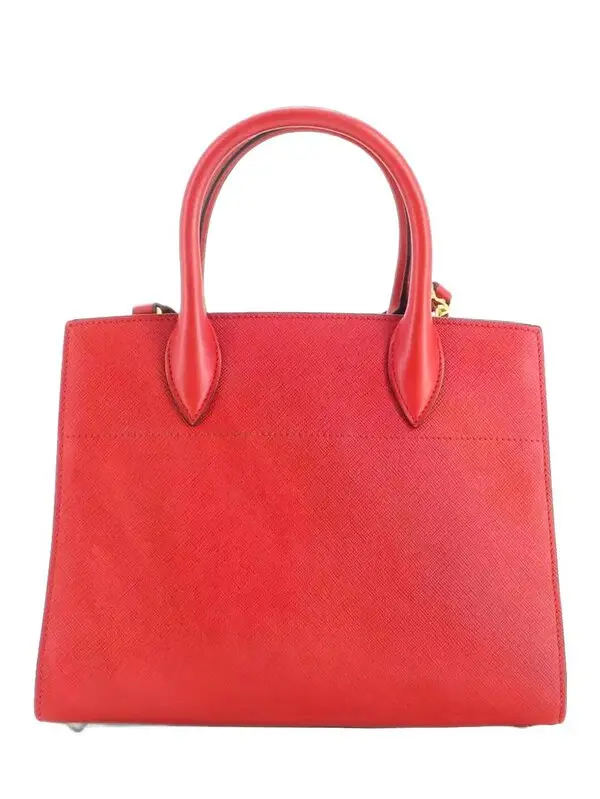 Prada Bibliotheque Saffiano With City Calf Small Tote Bag - Red