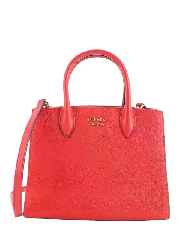 Prada Bibliotheque Saffiano And City Calf Tote Bag - Red