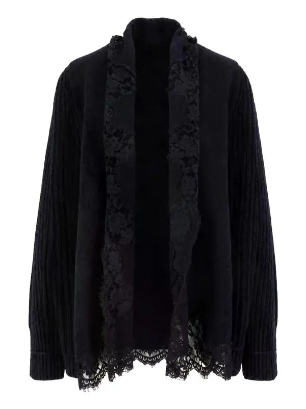 Ermanno Scervino Lace-trim Ribbed-knit Cardigan - Black