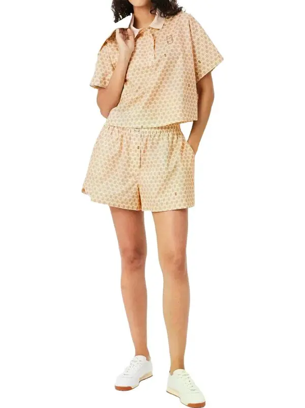 Lacoste Oversized Tennis Print Polo Top - Neutrals