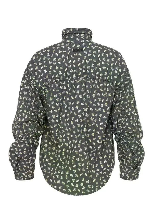 MSGM Floral-print Ruched Shirt - Grey
