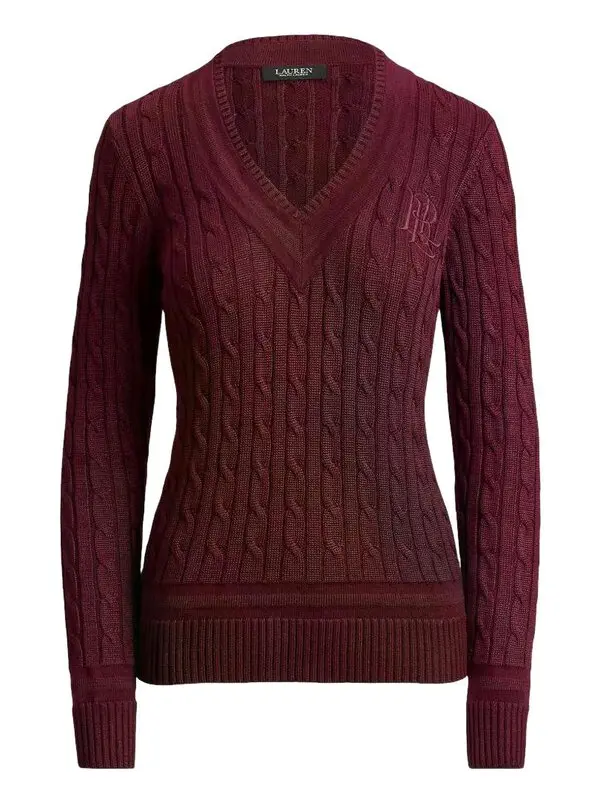 Ralph Lauren Cable-knit Monogram-embroidered V-neck Jumper - Red