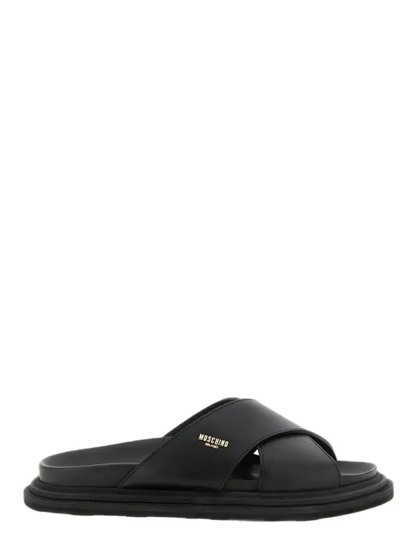 Moschino Logo-plaque Crossover-strap Sandals - Black