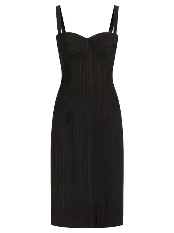 Dolce & Gabbana Pinstripe Wool Dress - Black
